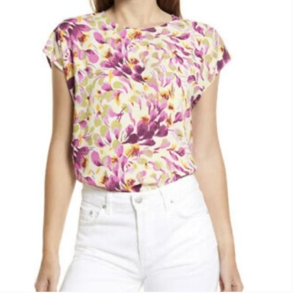 Halogen | Tops | Nwt Halogen Cap Sleeve Blouse In Purple Petal Breeze ...